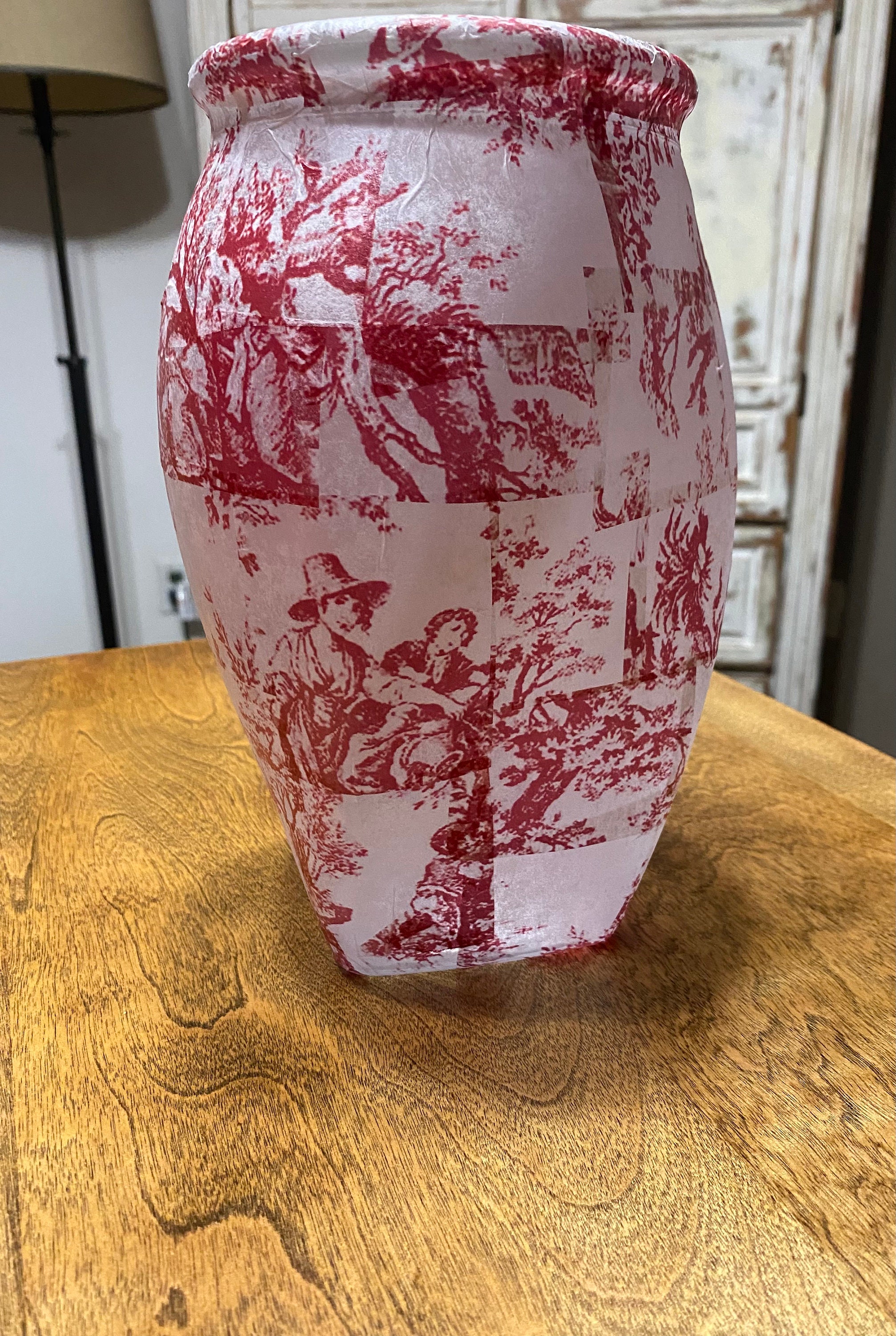 Red Toile Vase, French Country Vase, Decoupage Vase, Vases, Home Decor ...