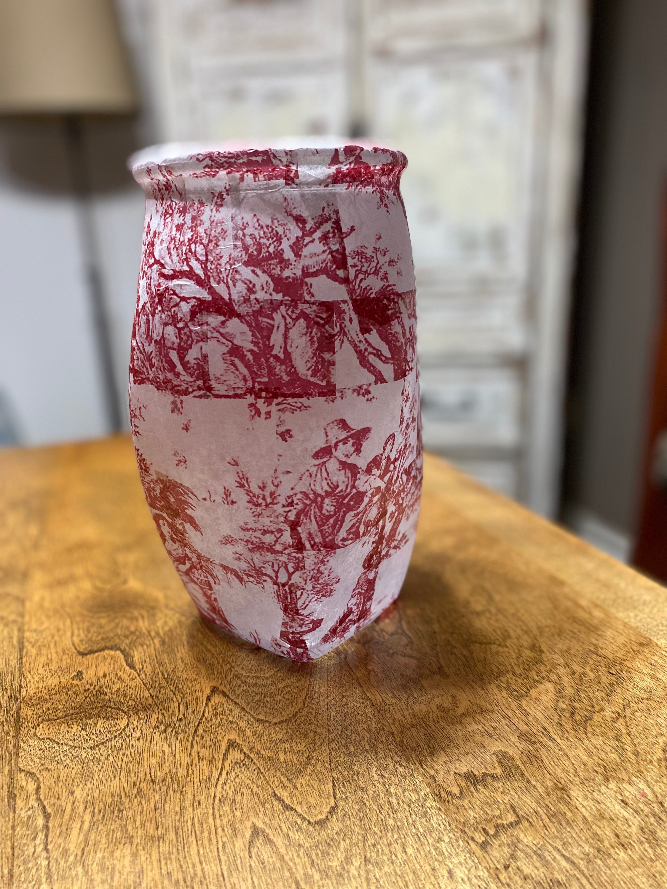 Red Toile Vase, French Country Vase, Decoupage Vase, Vases, Home Decor ...