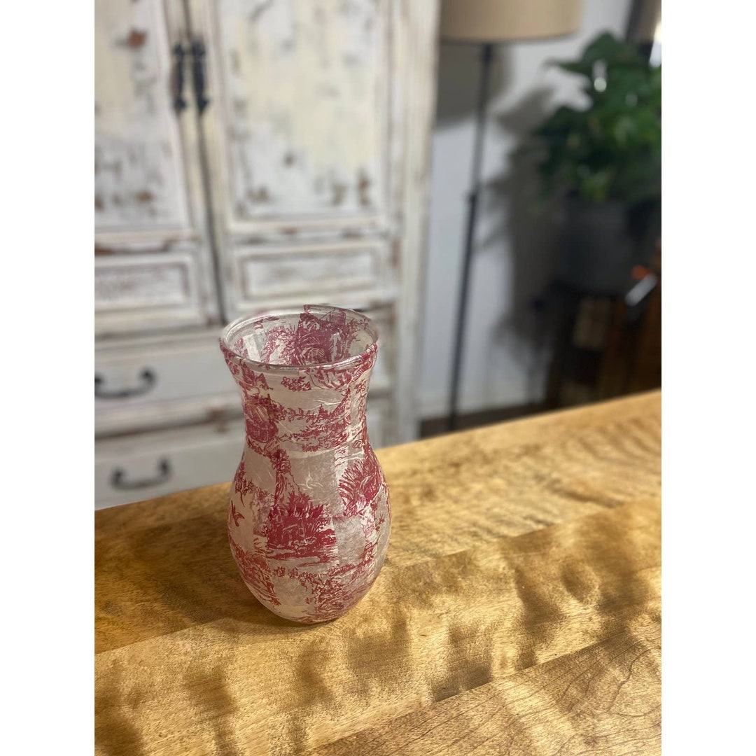 Red Toile Vase, French Country Vase, Decoupage Vase, Vases, Home Decor ...