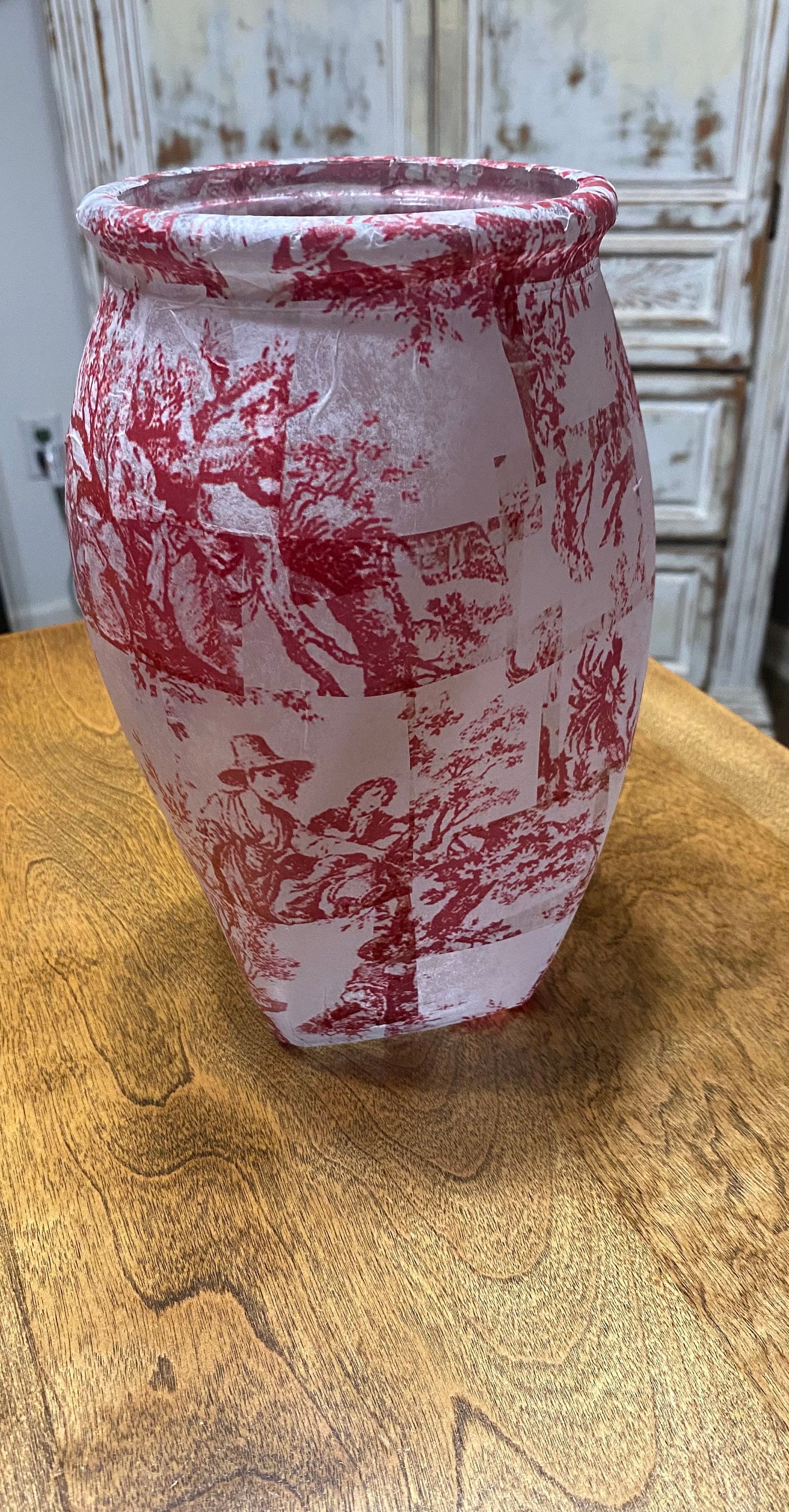 Red Toile Vase, French Country Vase, Decoupage Vase, Vases, Home Decor ...