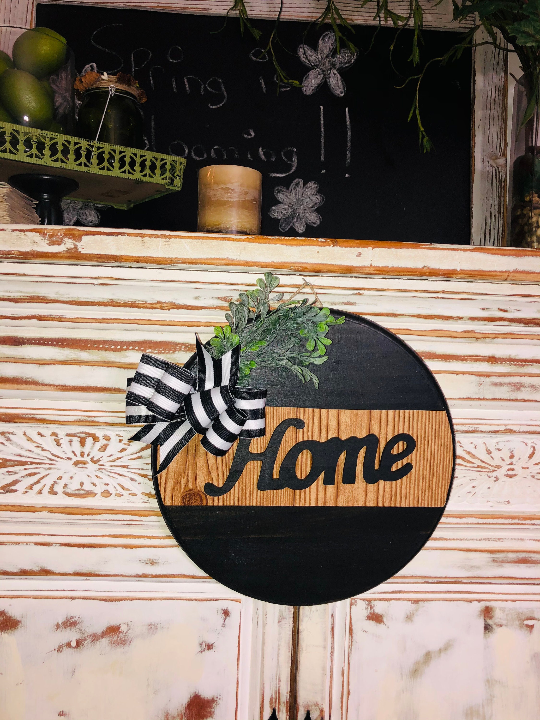 Wooden Home Door Hanger|home Sign|round Door Hanger|front Door|wooden ...