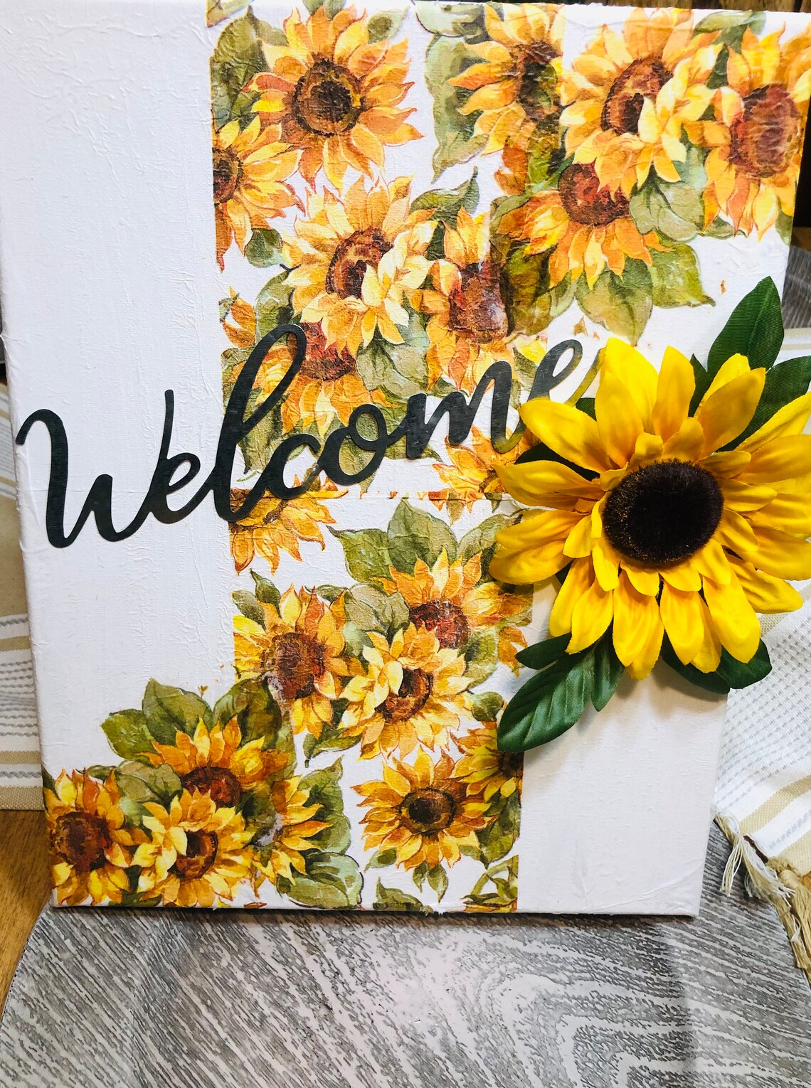 Decoupage Sunflower Canvas | Farmhouse Welcome Wall Art - Etsy