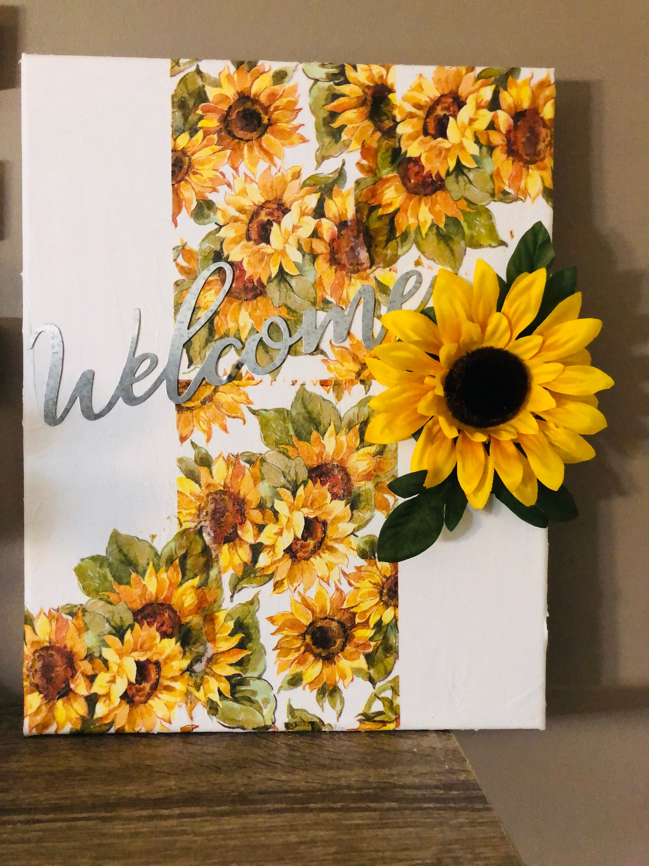 Decoupage Sunflower Canvas | Farmhouse Welcome Wall Art - Etsy