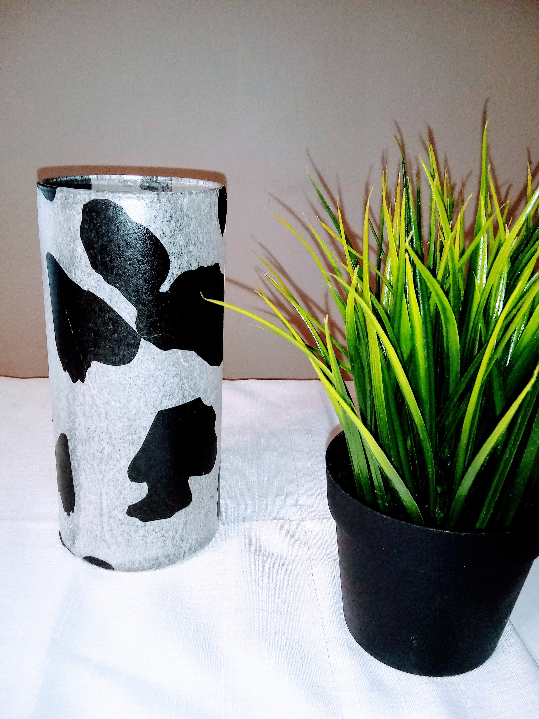 Farmhouse Cow Print Vase|farmhouse Vase|decoupage Cow Print Vase ...