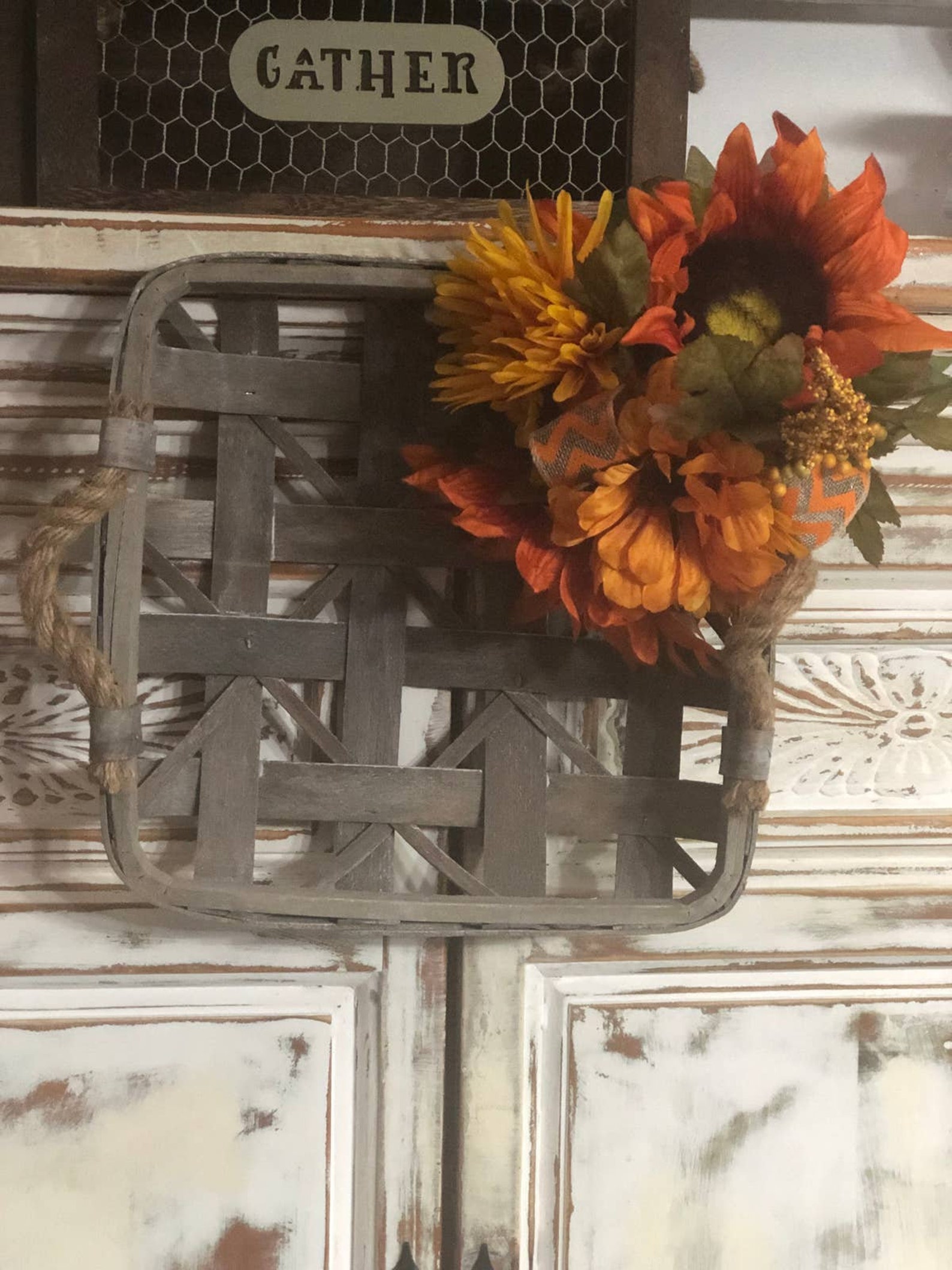 Tobacco Basket Wreath, Fall Wreath, Fall Decor, Home Decor, Home and ...