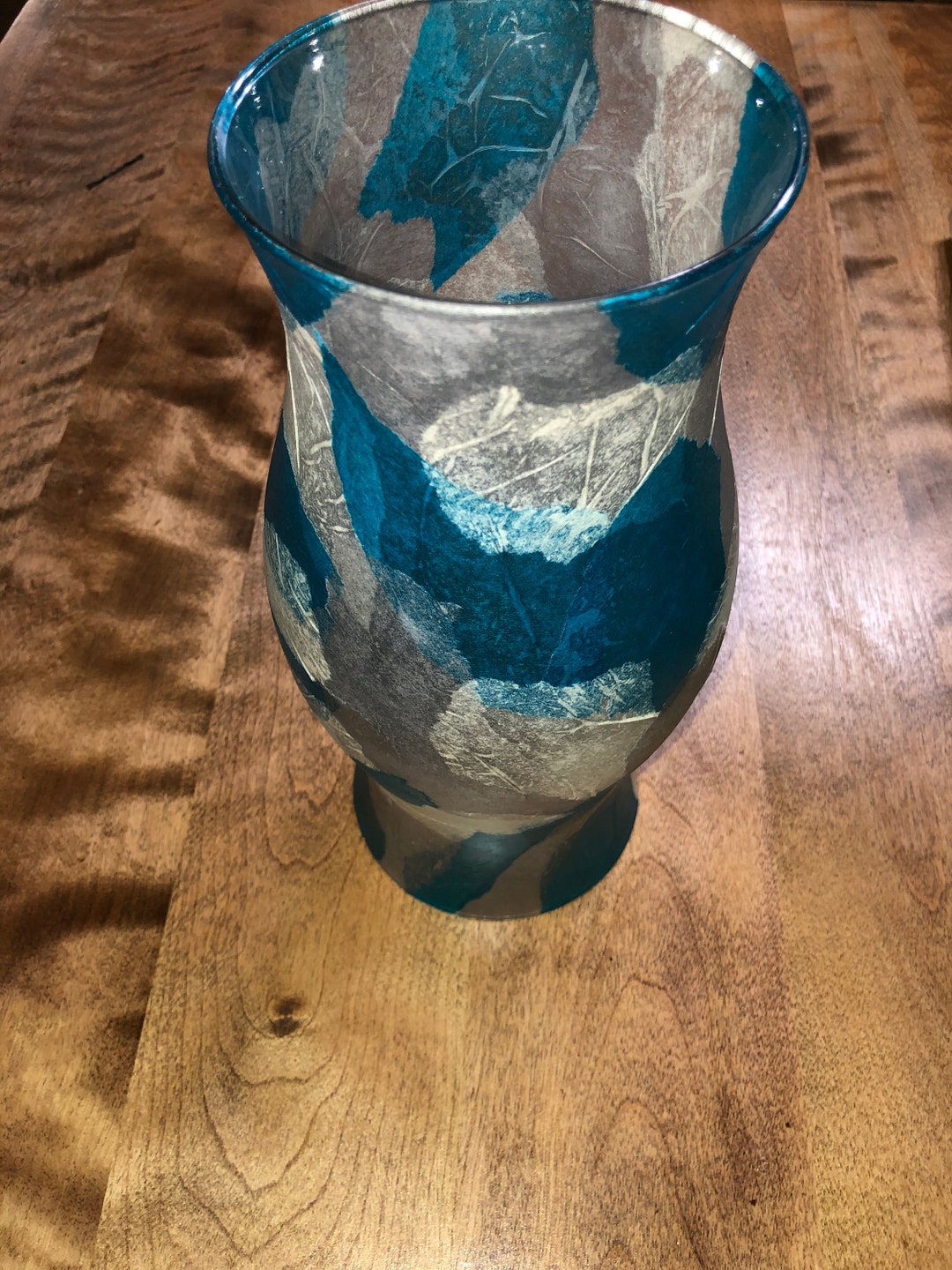 Decoupage Hurricane Vase | Blue Leaf Luminary, Bottomless Decor - Etsy
