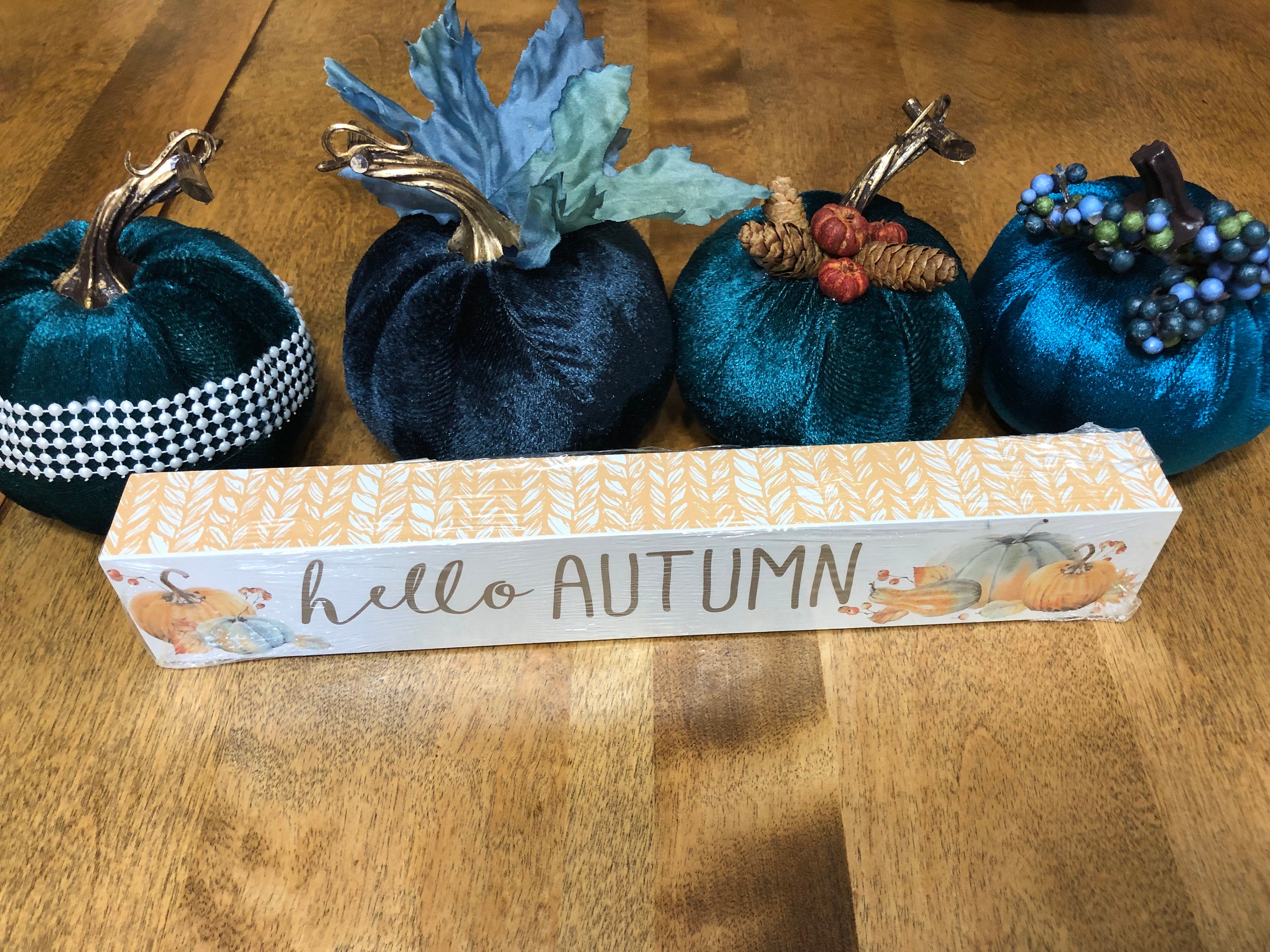 Blue Pumpkins|velvet Pumpkins|farmhouse Decor|pumpkin Accent|tabletop ...