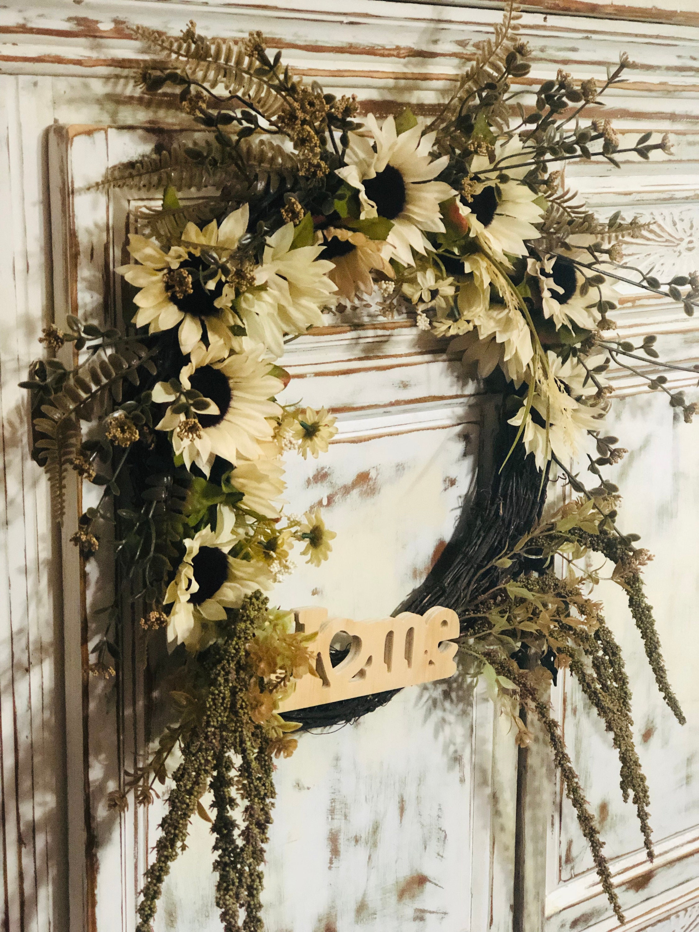 Fall Amaranthus Sunflower Wreath, Sunflower Wreath, Fall Wreath, Door ...