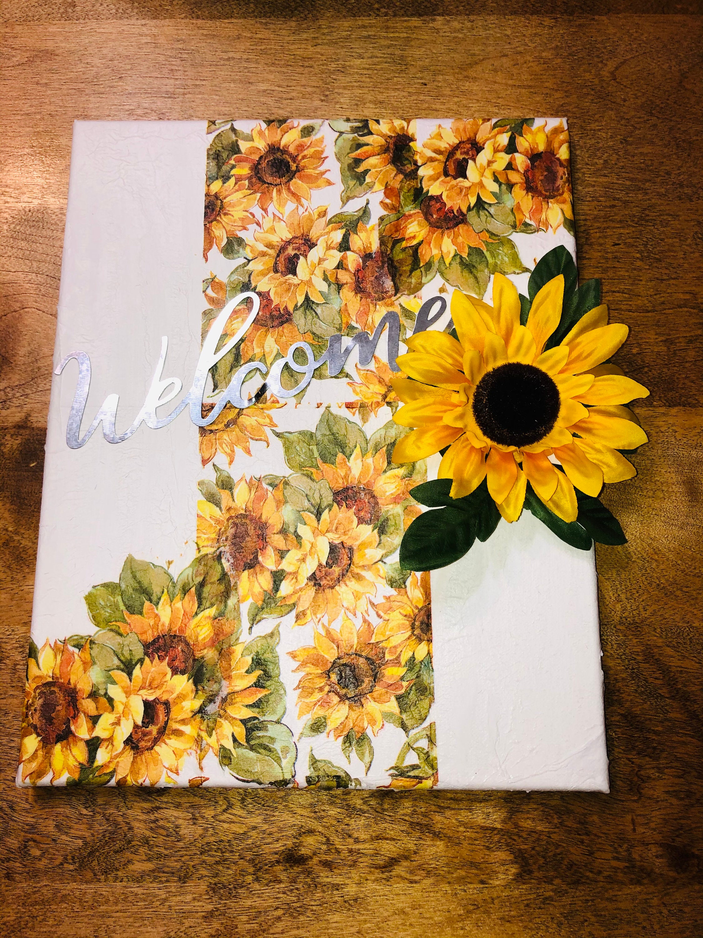 Decoupage Sunflower Canvas | Farmhouse Welcome Wall Art - Etsy
