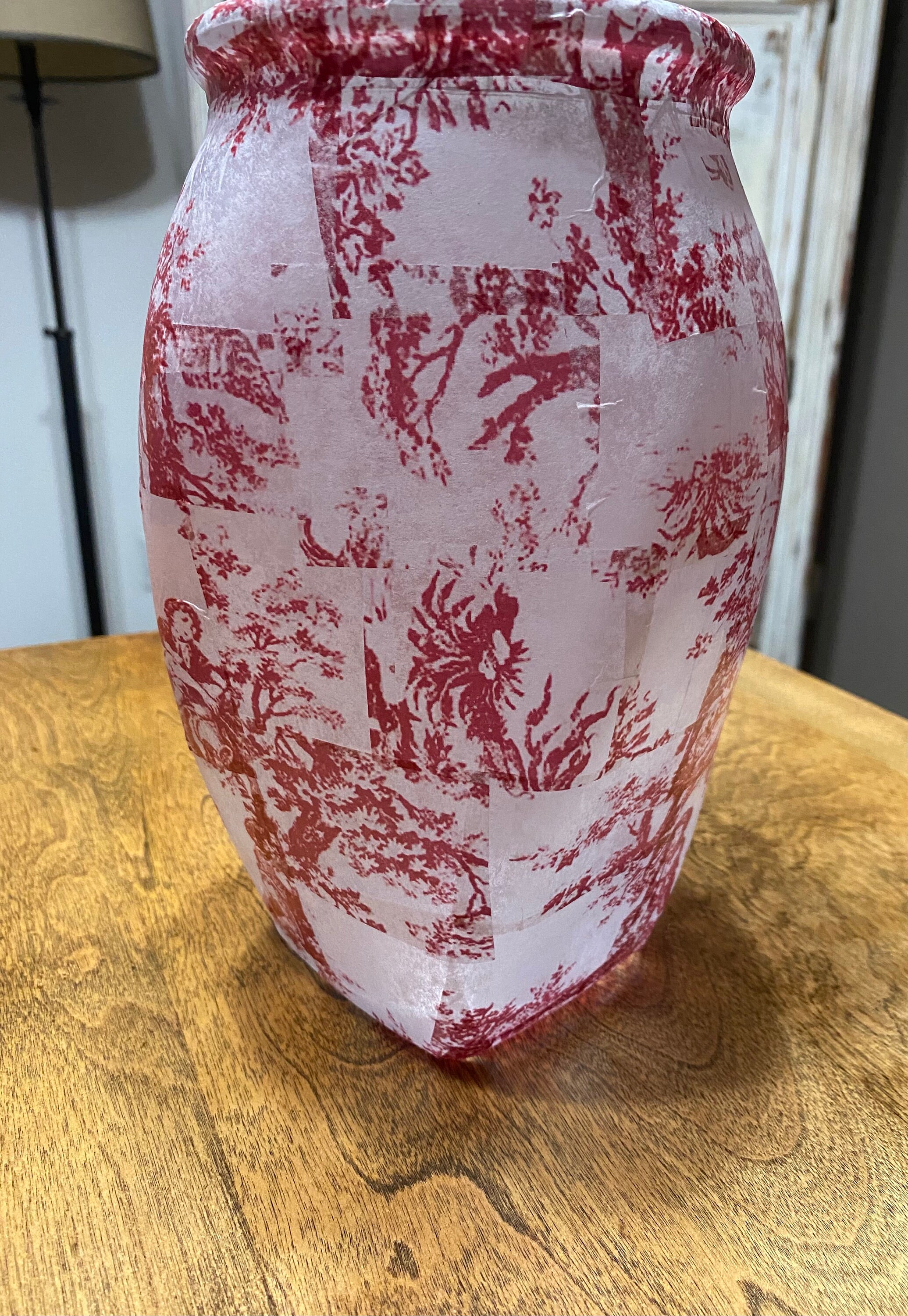 Red Toile Vase, French Country Vase, Decoupage Vase, Vases, Home Decor ...