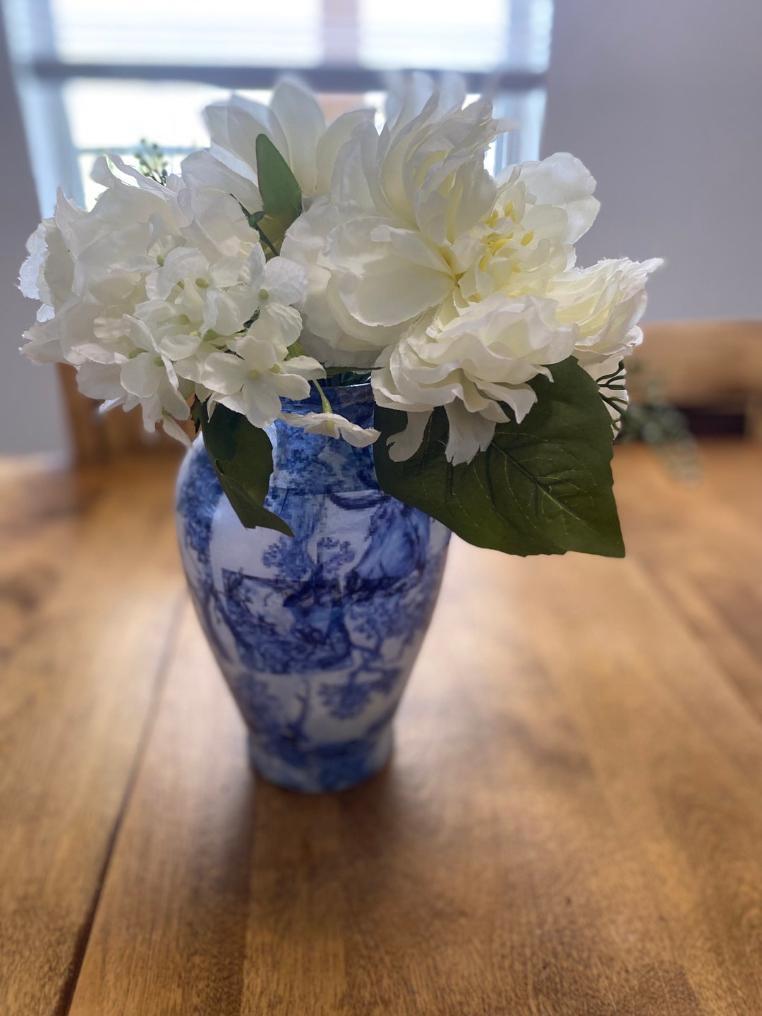 Blue Toile Vase|toile Glass|french Country Vase|decoupage Toile Vase ...