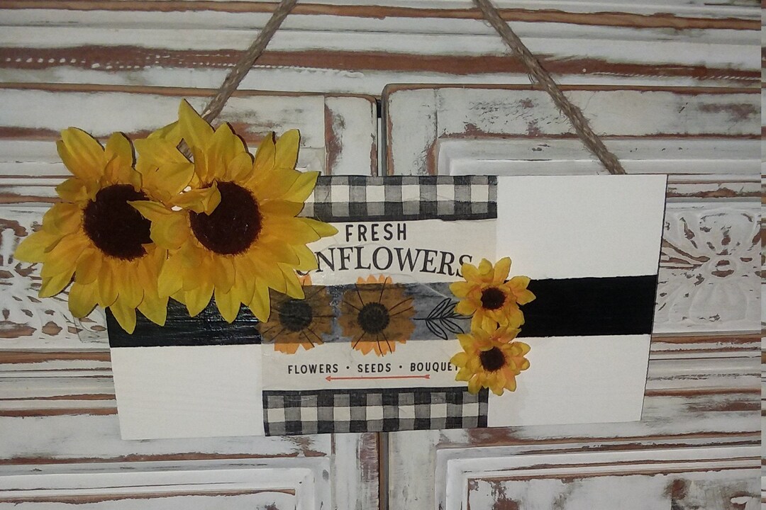 Sunflower Wall Hanging | Wooden Plaque With Faux Flowers - Etsy