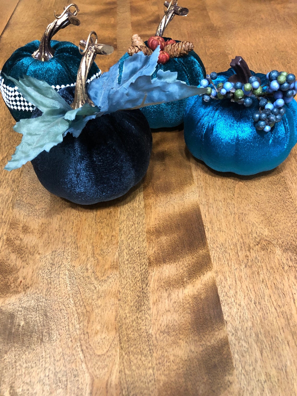 Blue Pumpkins|velvet Pumpkins|farmhouse Decor|pumpkin Accent|tabletop ...