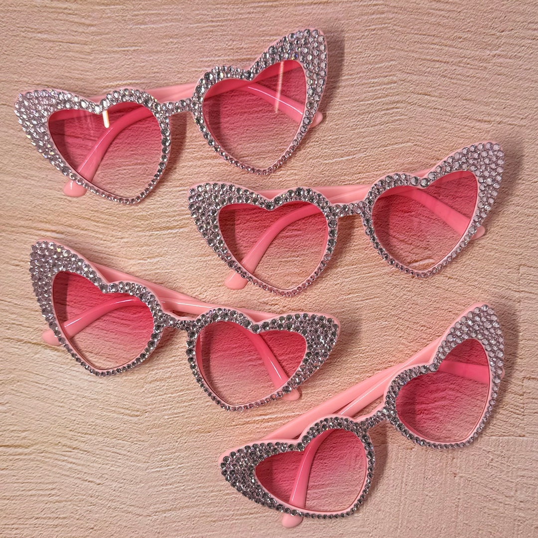Bedazzled Heart Glasses | Pink Rhinestone Valentine’s Day Gift - Etsy