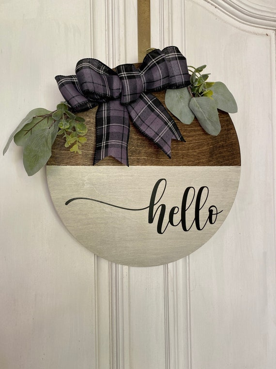 Hello Wood Door Sign Hello Door Hanger Front Door Sign - Etsy