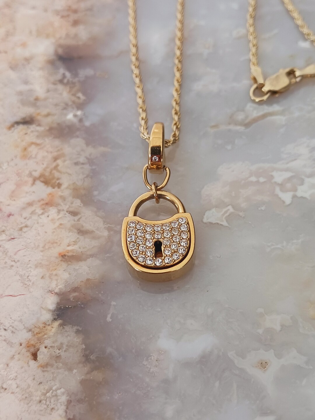 Valentines Day Necklace Gift for Her / Him Rhinestone Padlock Charm ...