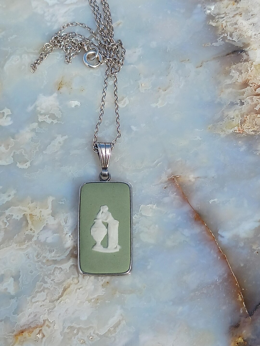 Wedgwood Sage Green Pendant Sterling Silver Necklace - Etsy