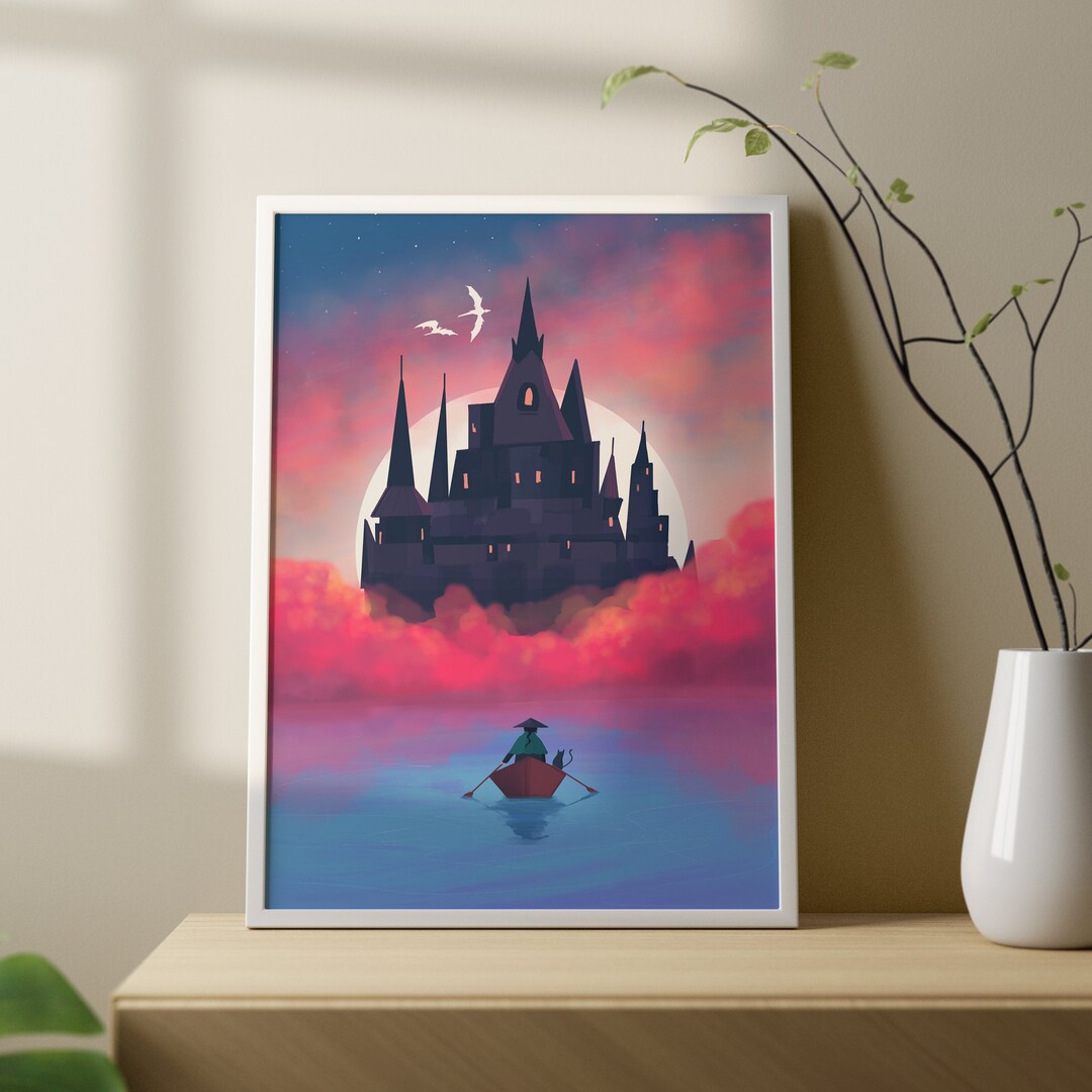 Anime Castle Room Decor Print Fantasy Bedroom Wall Art Original ...