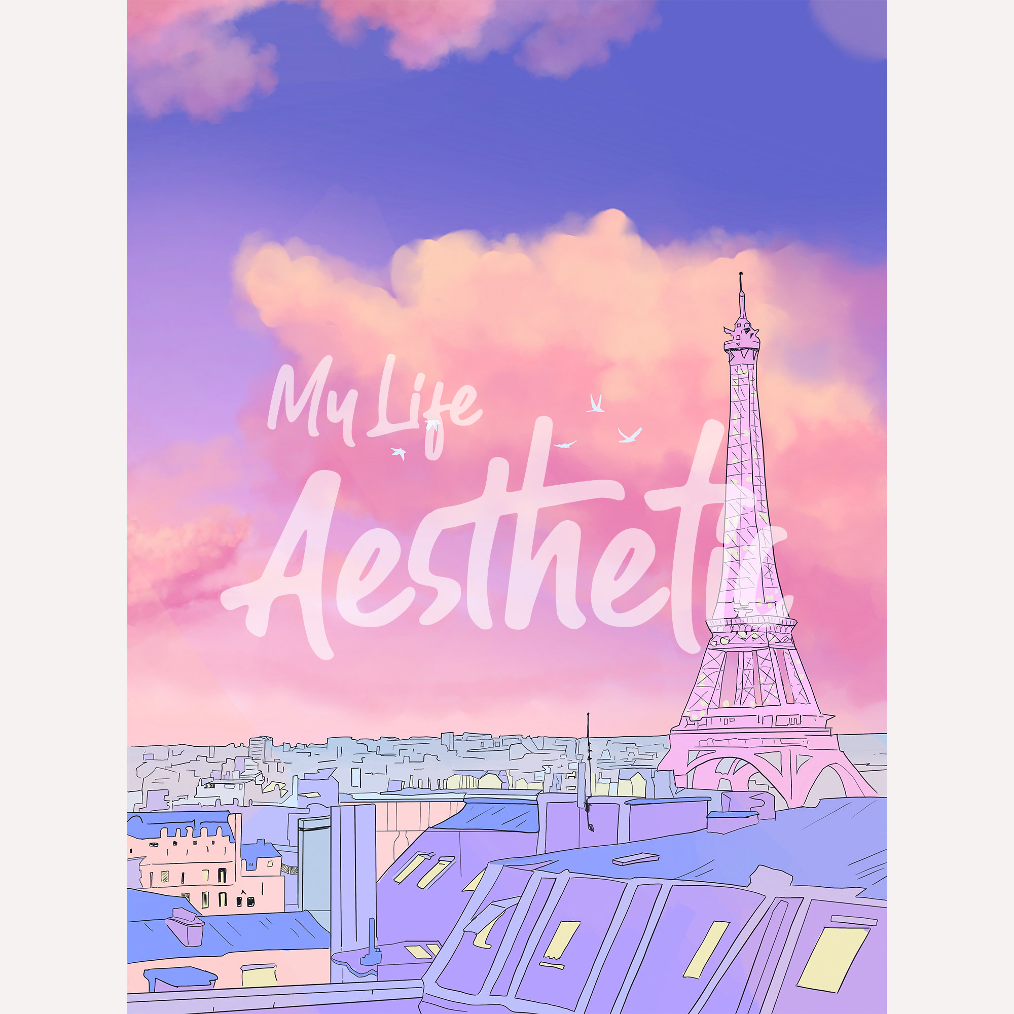 Paris Anime Aesthetic City Wall Art Poster | France Kawaii Indie Room ...