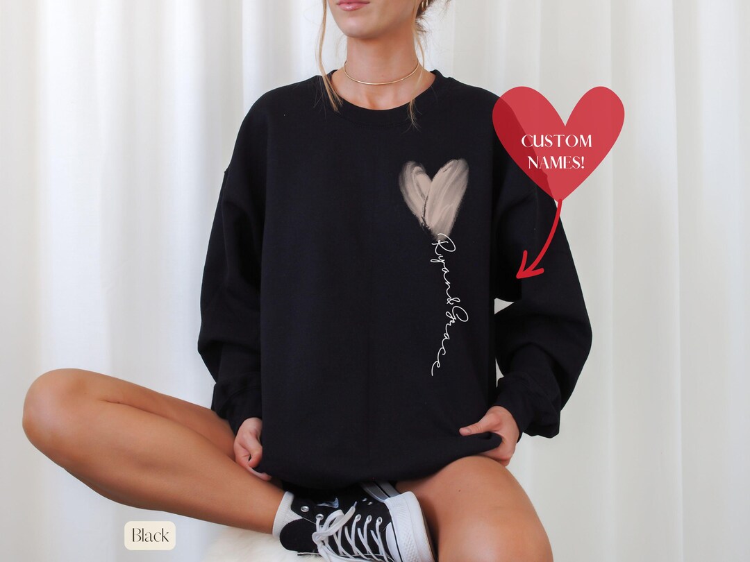 Heart Sweatshirt, Custom Names Sweatshirt, Couple Shirts, Wife Sweater ...