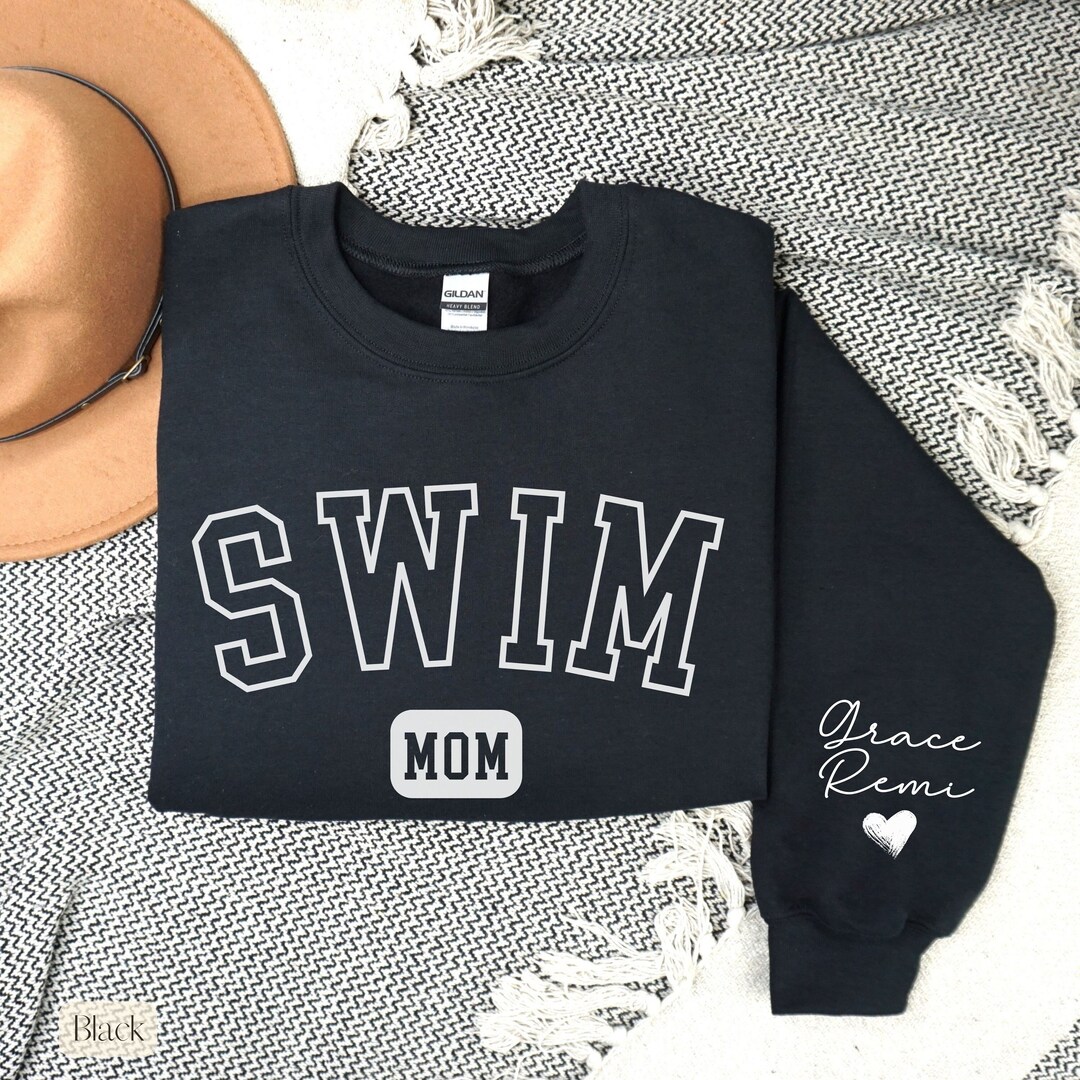 Custom Swim Mom Sweatshirt With Kids Names on Sleeve,swimming Mom Gift ...