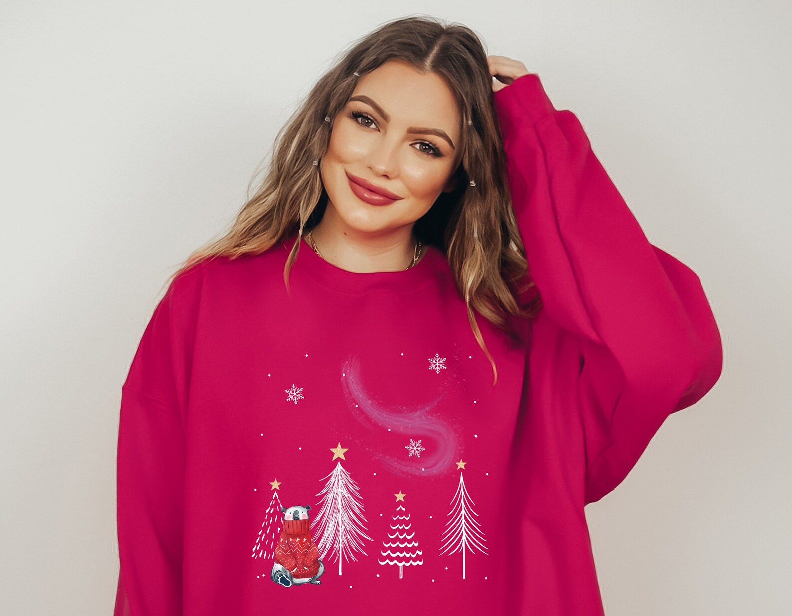 Polar Bear Sweater, Cute Christmas Tree Sweatshirt, Christmas Gift ...