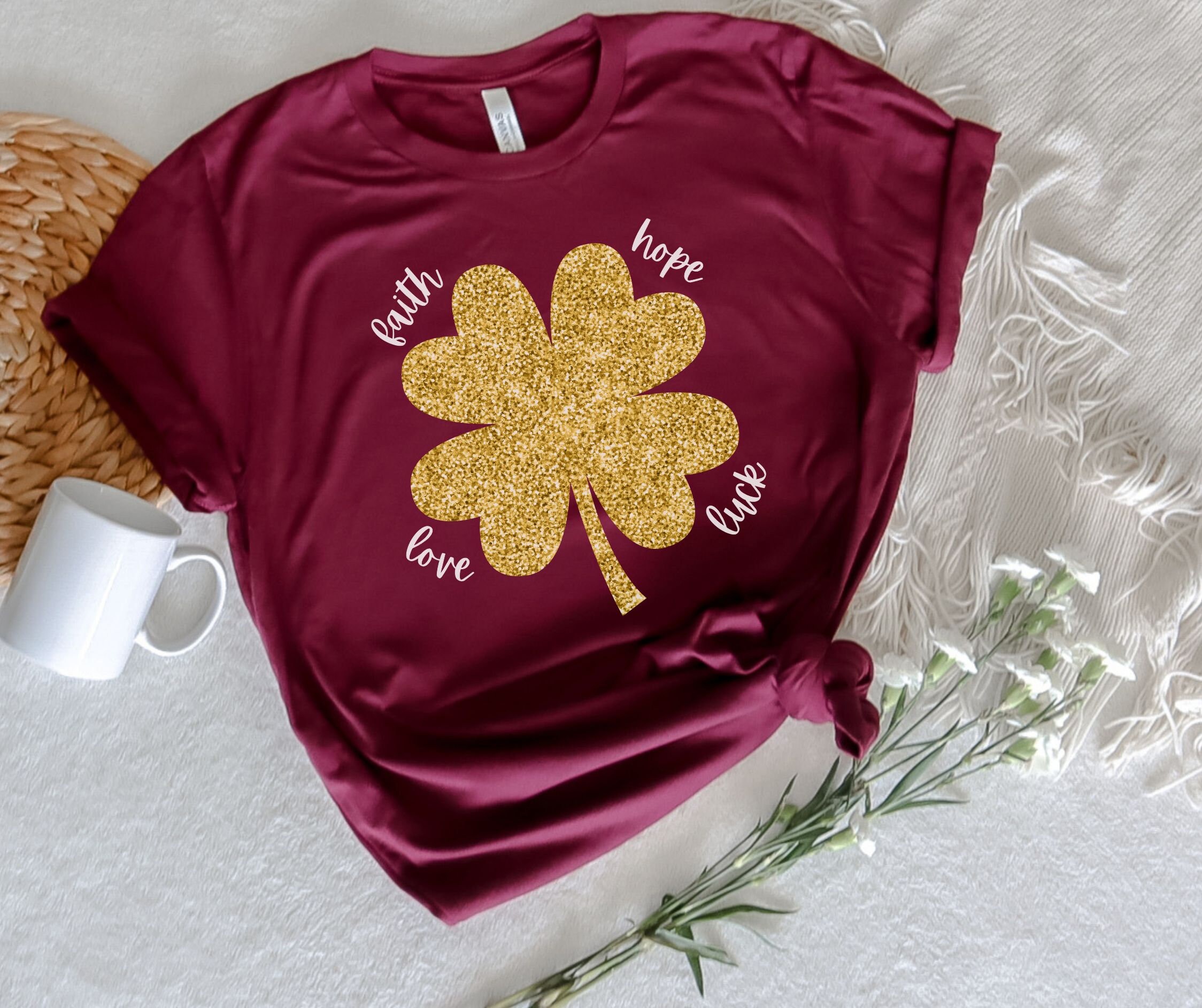 Four Leaf Clover Shirt Gold Shamrock Shirt St. Patrick's - Etsy