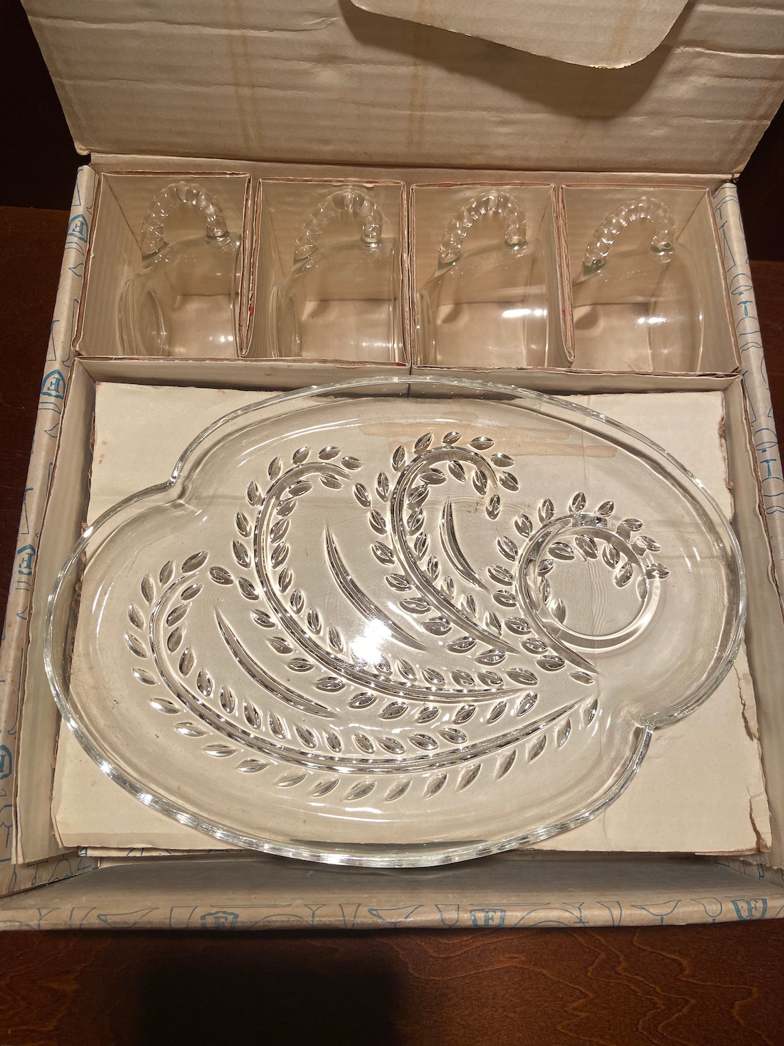 Vintage Federal Glass Company Snack Hospitality Set 4 Cups 4 Etsy