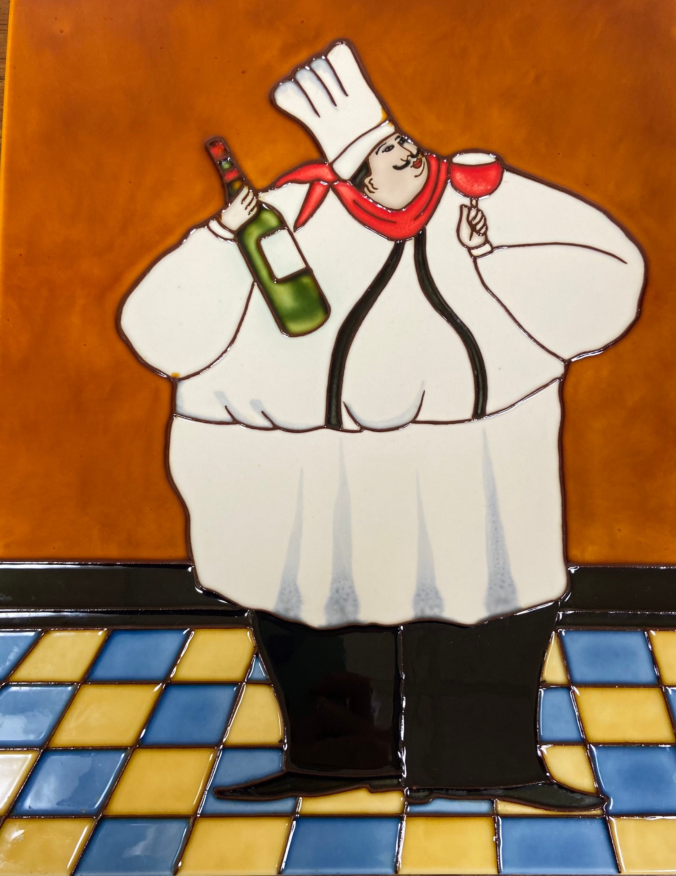 Rare Jennifer Garant Ceramic Tile Art Chef Drinking Wine - Etsy