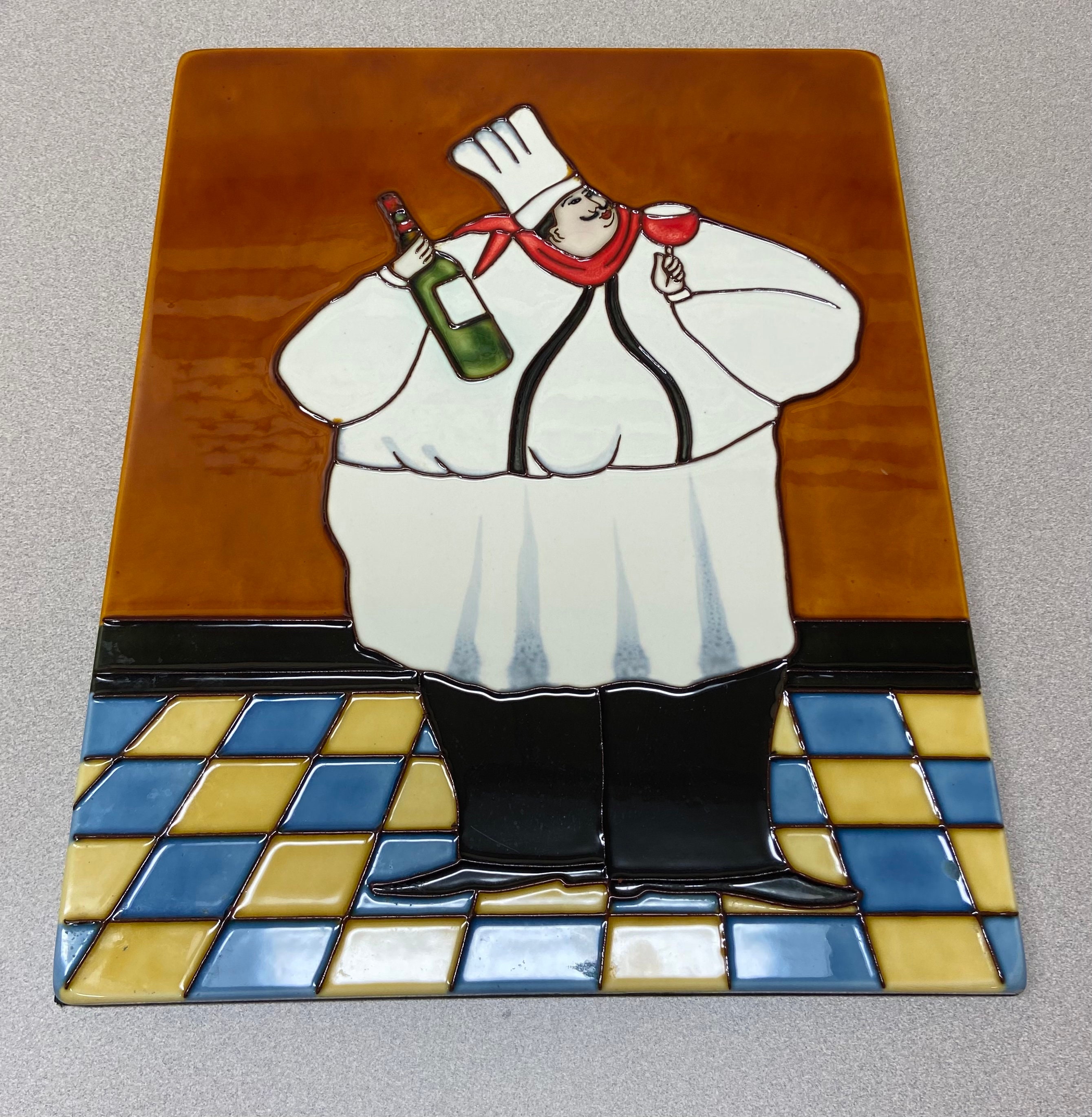Rare Jennifer Garant Ceramic Tile Art Chef Drinking Wine - Etsy