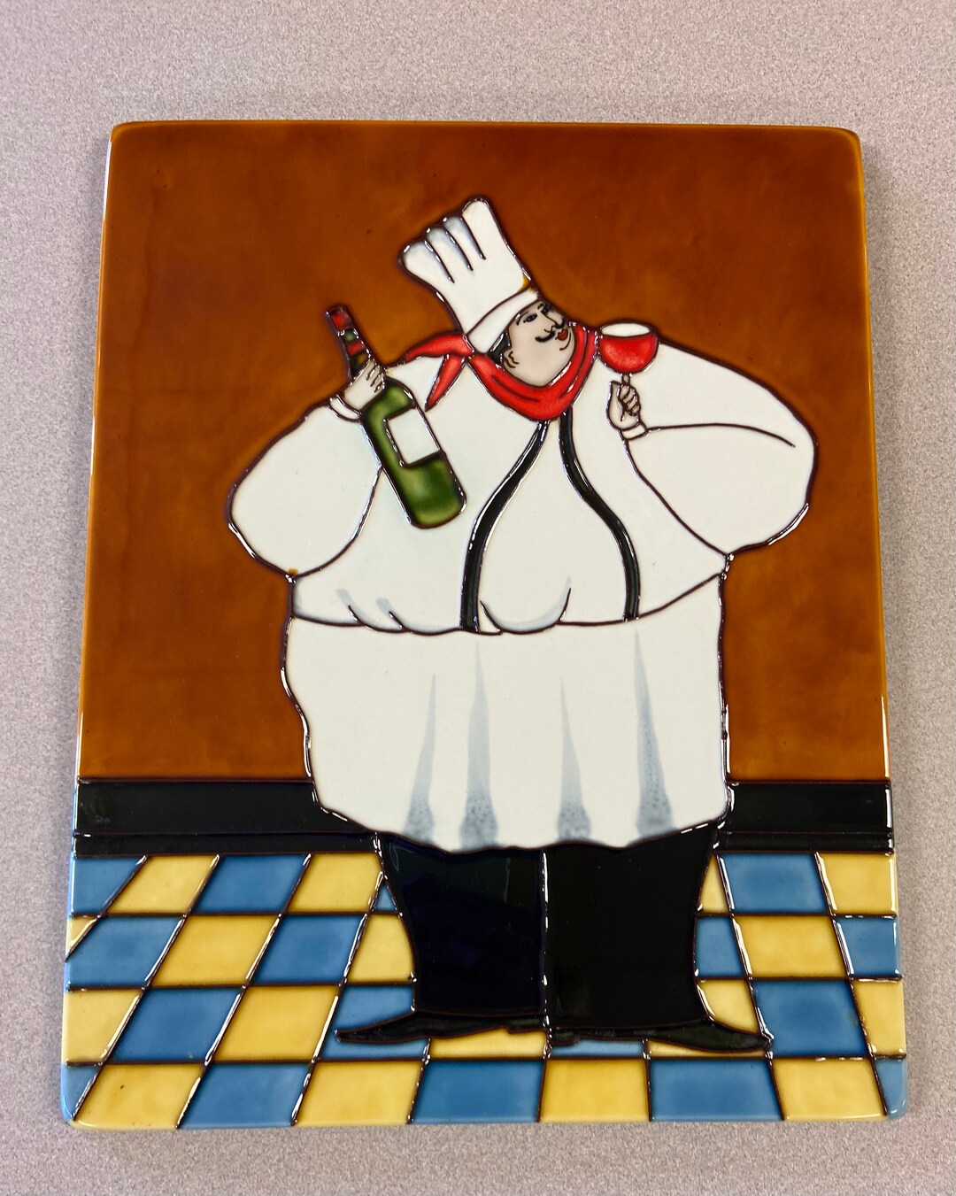 Rare Jennifer Garant Ceramic Tile Art Chef Drinking Wine - Etsy