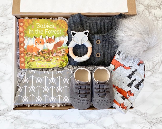 New Baby Fox Gift Bundle, Baby Woodland Basket, Newborn Baby Box ...