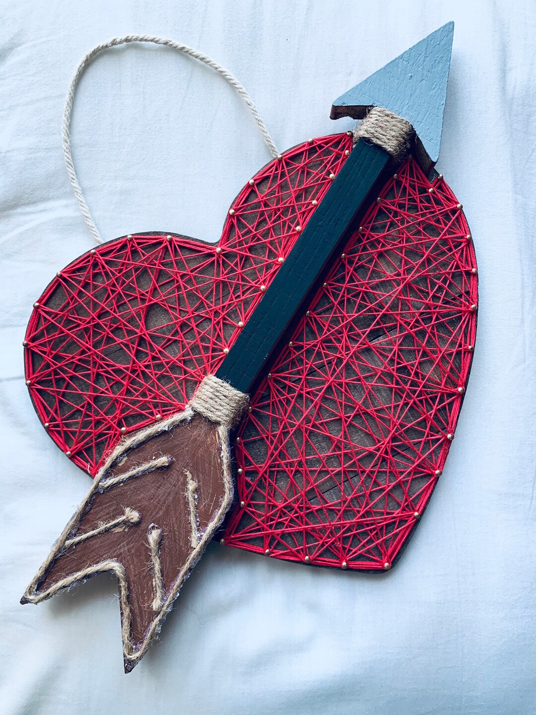 Arrow-through-heart String Art | String Art | Hand-crafted | Wall ...