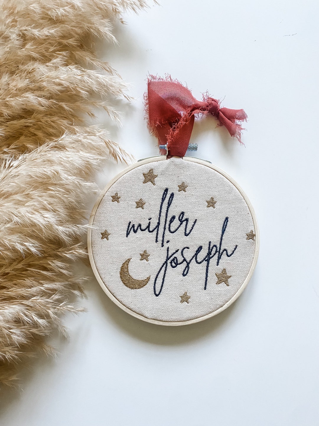 Embroidered Hooped Moon & Stars Birth Announcement Sign- Custom Baby ...