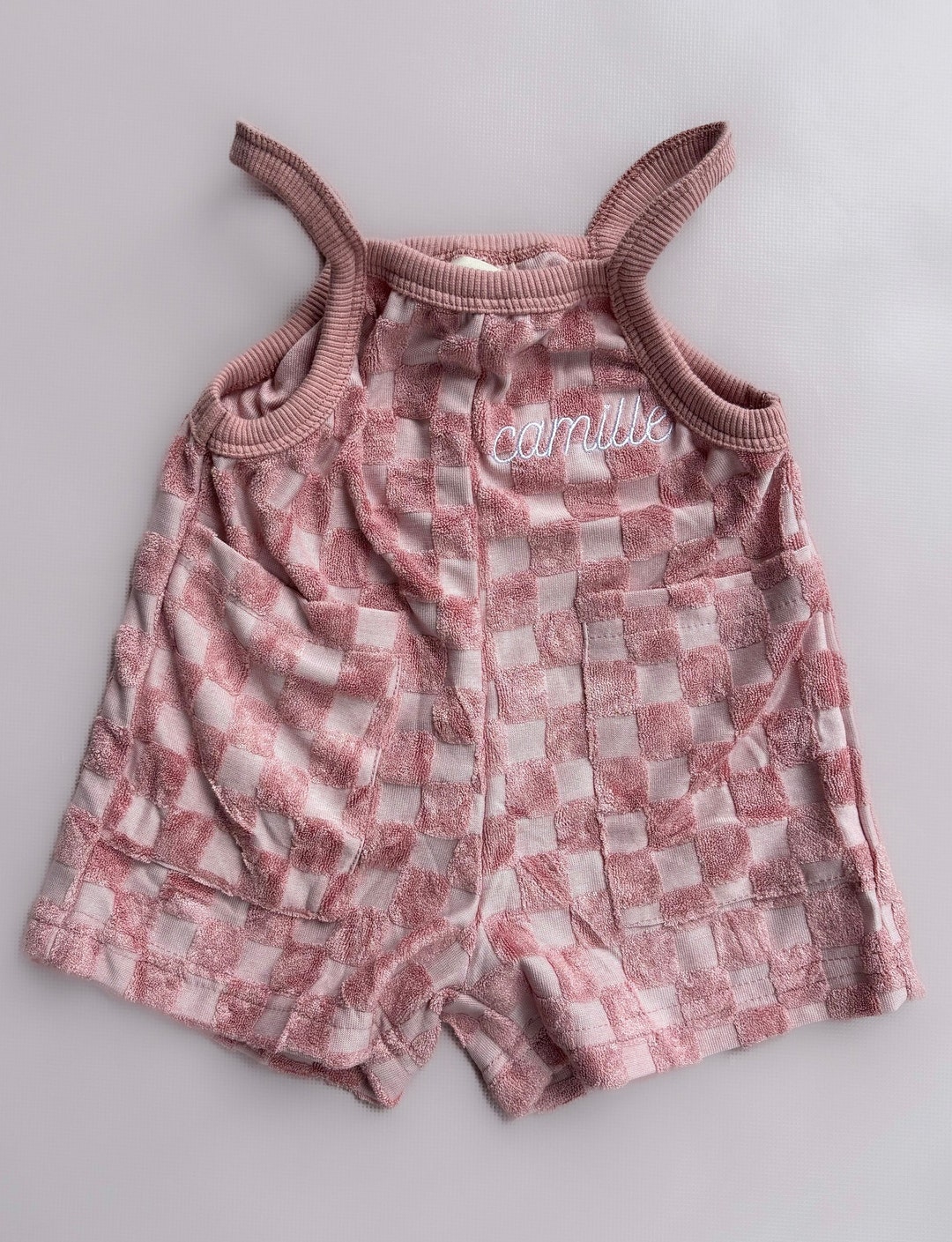 Sale Checkered Terry Cloth Embroidered Romper - SIZE UP TWO ...