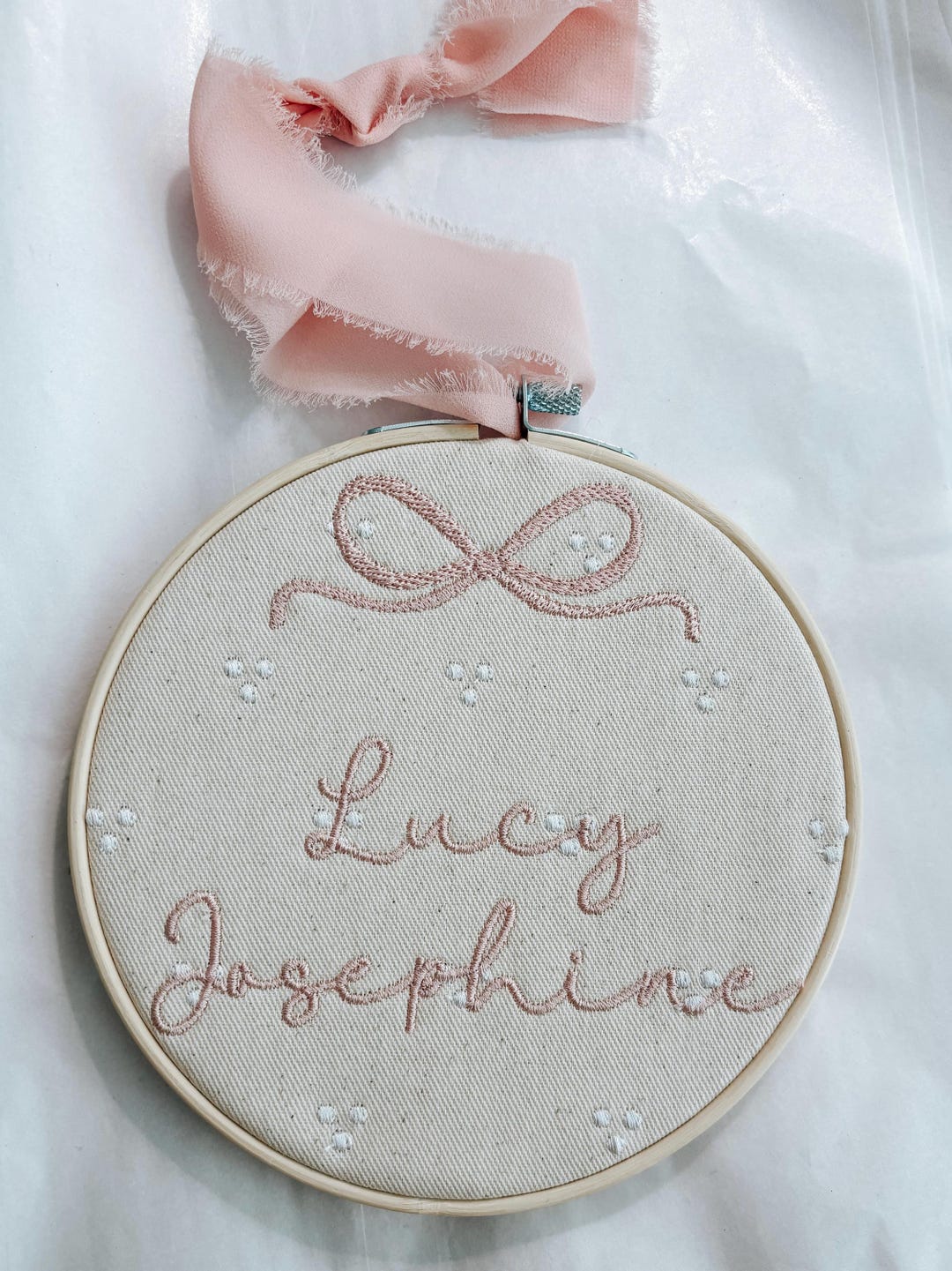 Embroidered Hooped Bow Birth Announcement Sign- Custom Baby Name Sign ...