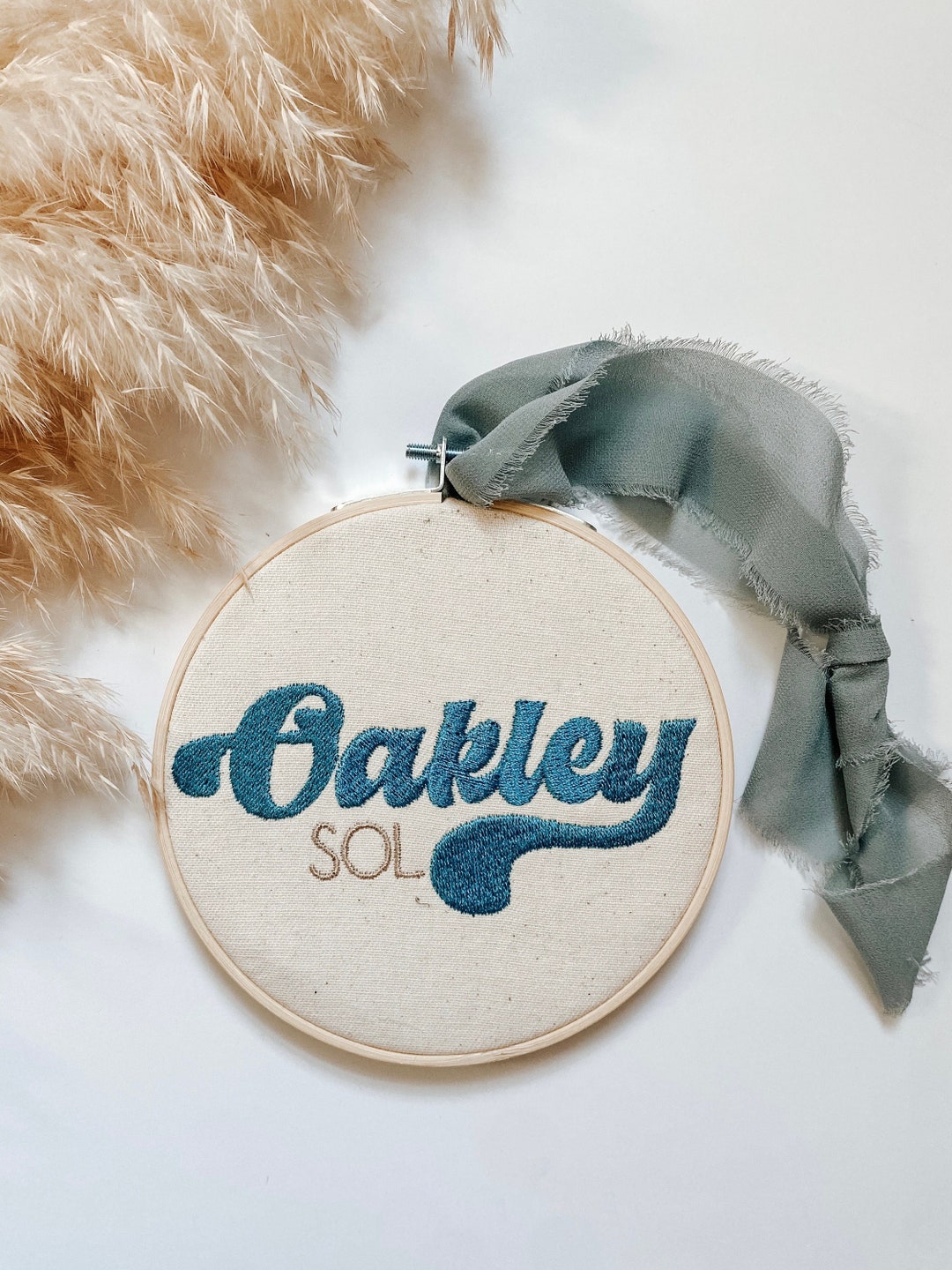 Embroidered Hooped Retro 70s Hippie Birth Announcement Sign- Custom ...