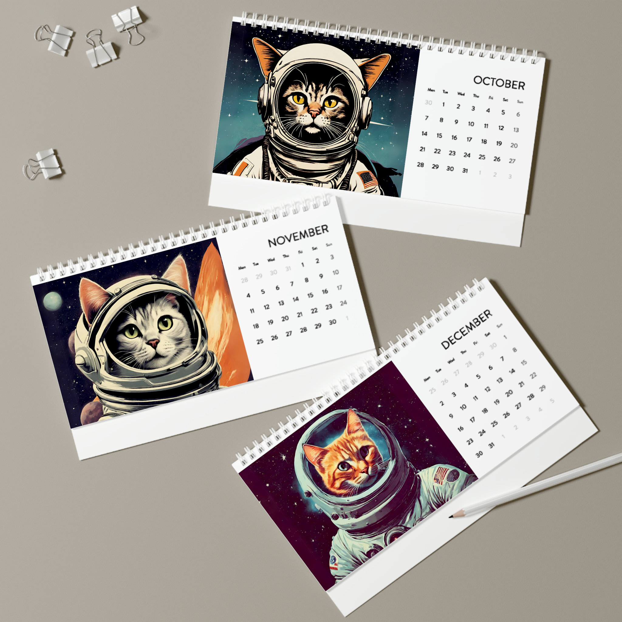 2024 Desk Calendar, Funny Calendar, Space Helmet Cat Calendar, Weird ...