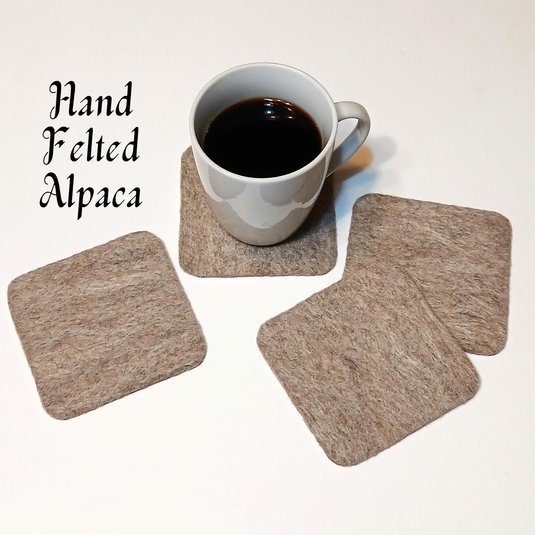 Felt Coasters Set, Alpaca Coasters, Grey Reversible Coasters, Wool ...