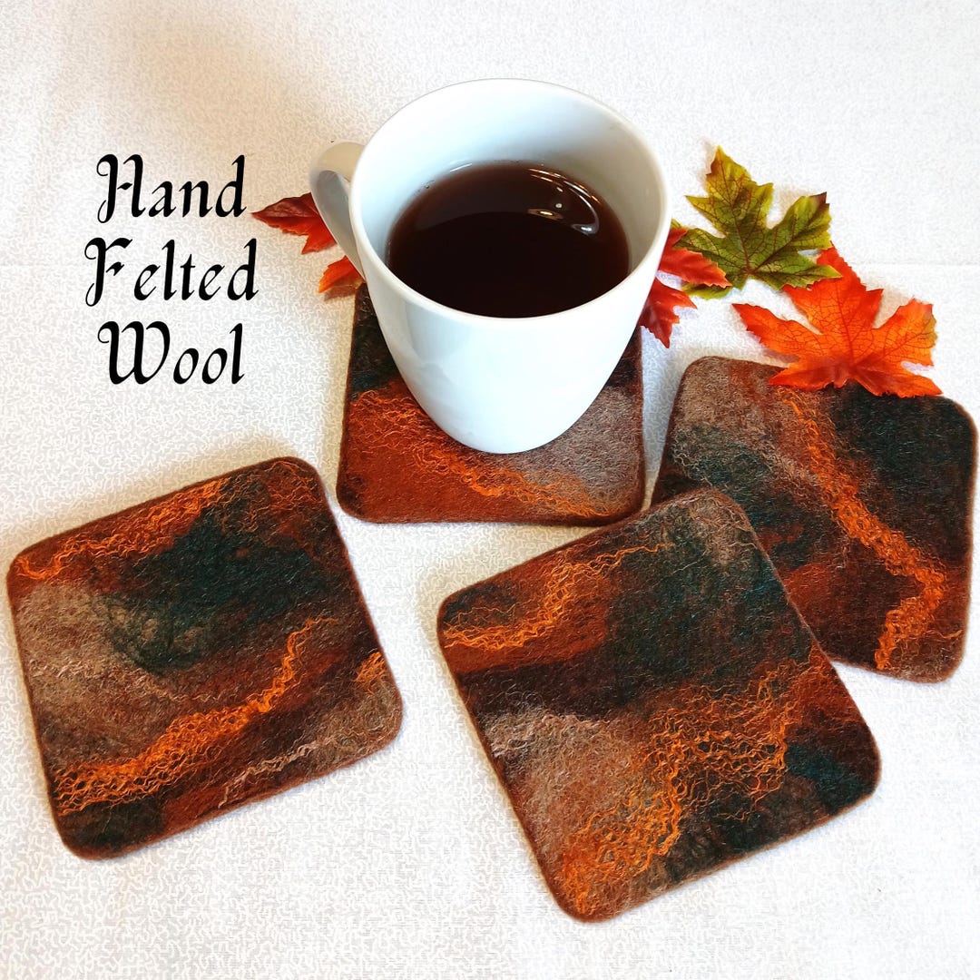Wool Coaster Set, Fall Coasters, Reversible Coaster Set, Felt Coasters ...