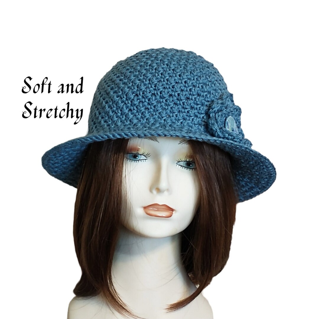 Cotton Hat Blue, Woman Spring Hat, Crochet Cotton Hat Woman, Chemo Hat ...