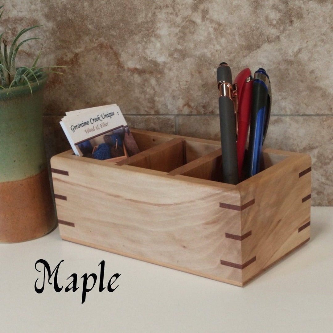 Wood Desk Organizer, Reclaimed Maple Box, Small Wood Box 190, Desk ...