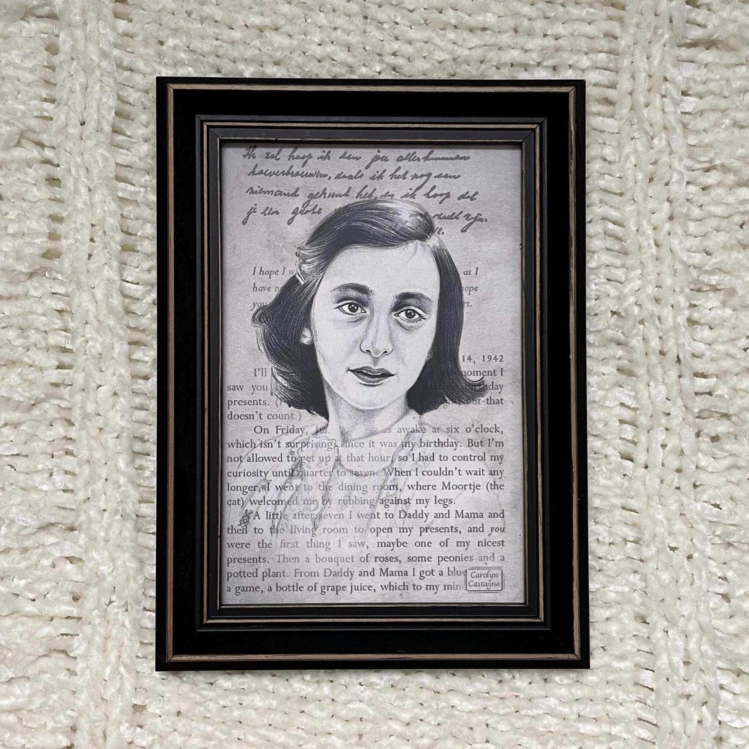 Anne Frank Portrait Bookmark/postcard Print // Double-sided // Graphite ...