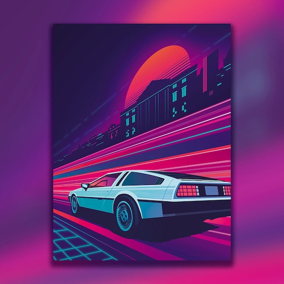 Delorean retro 80's DMC-12 Vibrant Art Print | Etsy