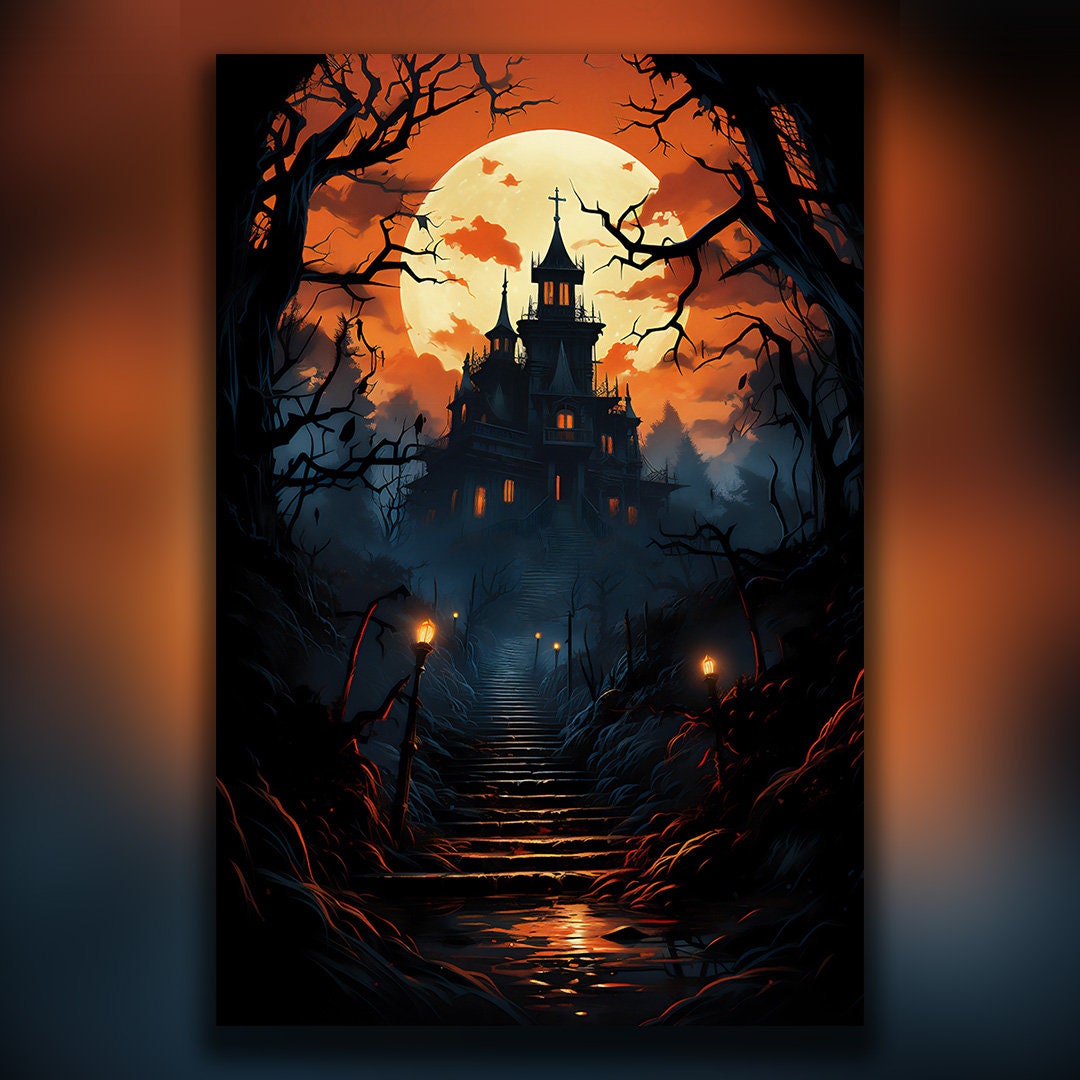 Haunted Mansion Halloween Decor Wall Art, Vintage Horror Film, Monster ...