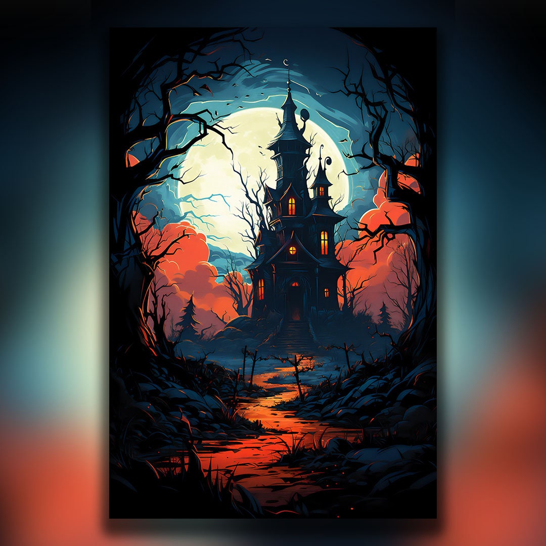 Haunted Mansion Halloween Decor Wall Art, Creepy Haunted House Artwork ...