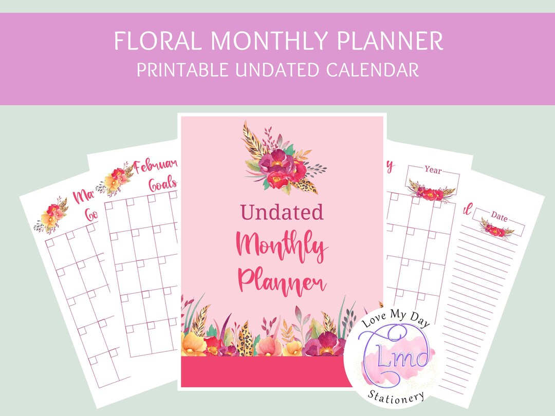 Printable Floral Monthly Calendar Letter Sized - Etsy Australia
