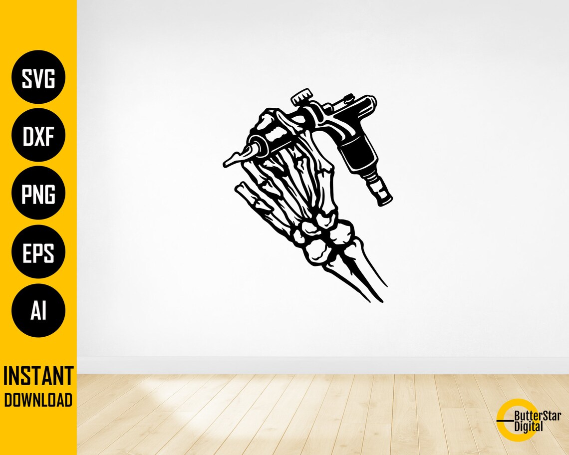 Skeleton Hand With Tattoo Gun SVG | Tattoo Artist Machine Shop Studio ...