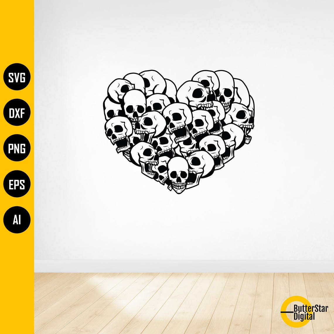Skull Heart SVG | Love SVG | Gothic T-shirt Decal Tattoo Graphics ...