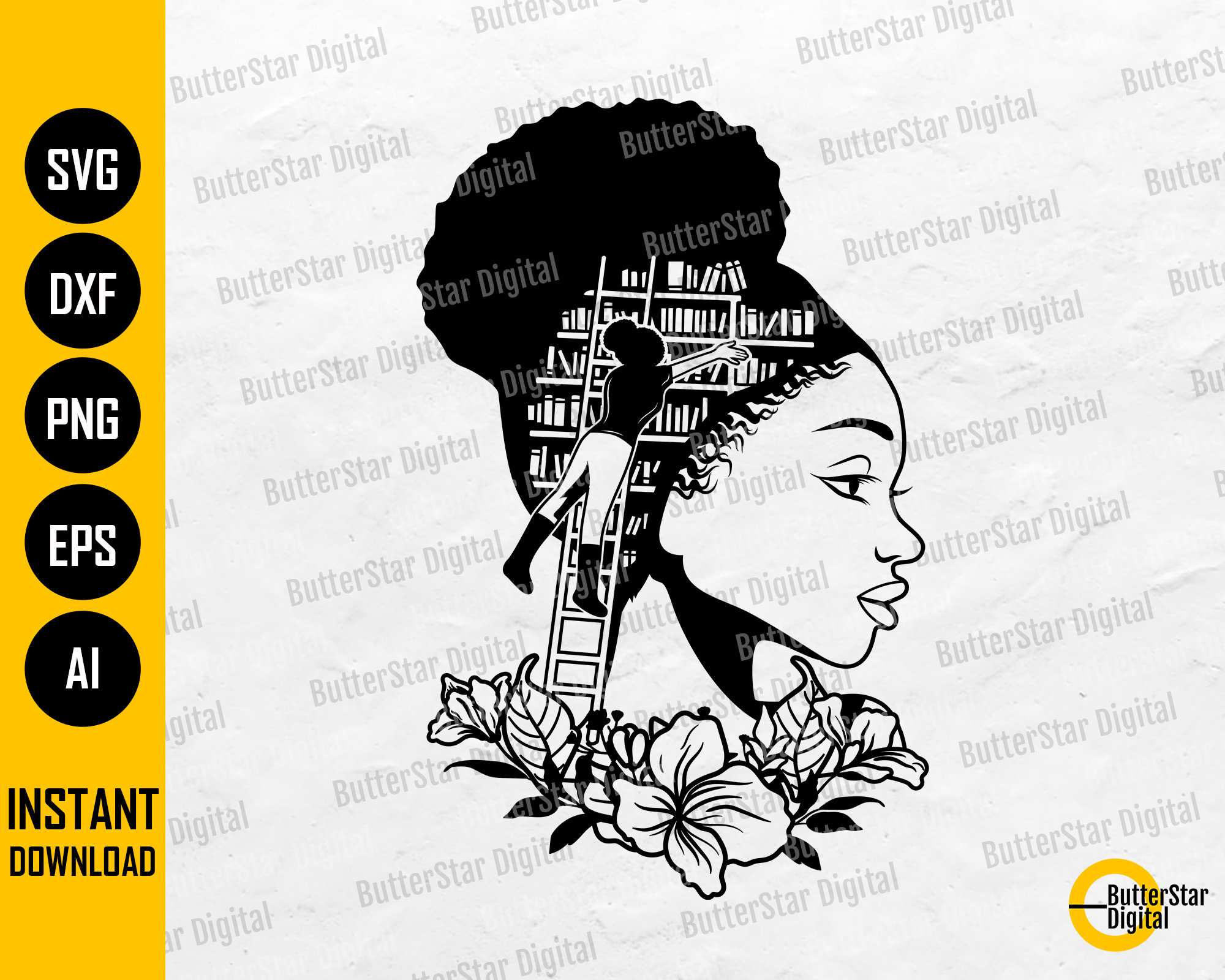 Floral Afro Book Lover SVG | Educated Smart Intelligent Curly Hair ...